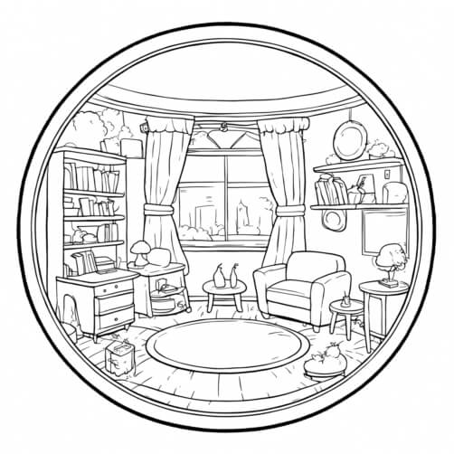 Download Black and White Drawing of an Empty Living Room Coloring pages ...