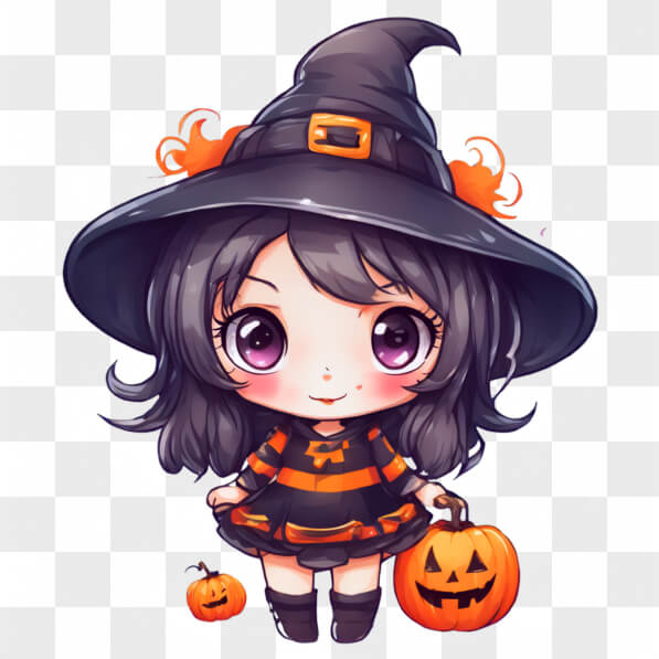 Download Kawaii Halloween Image: Girl in Witch Hat with Pumpkin Kawaii ...