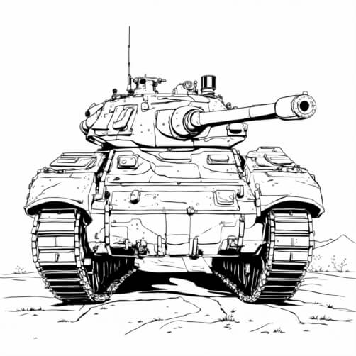Download Black and White Army Tank in the Woods Coloring Page Coloring ...