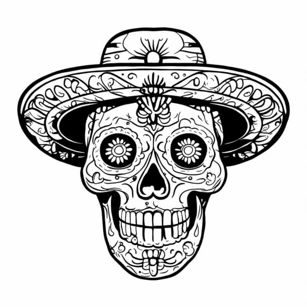 Download Mexican Skull Drawing with Sombrero Hat Coloring pages Online ...