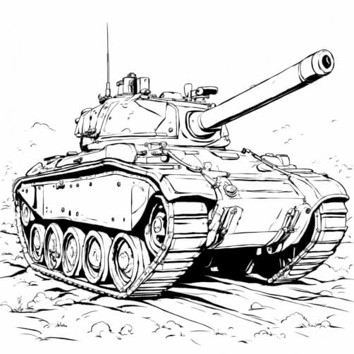 Download Black and White Army Tank in the Woods Coloring Page Coloring ...