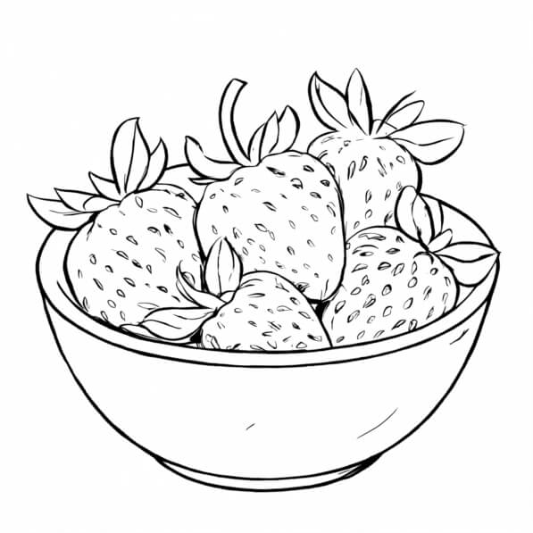 Descarga Dibujo en Blanco y Negro de un Tazón con Fresas Páginas para ...