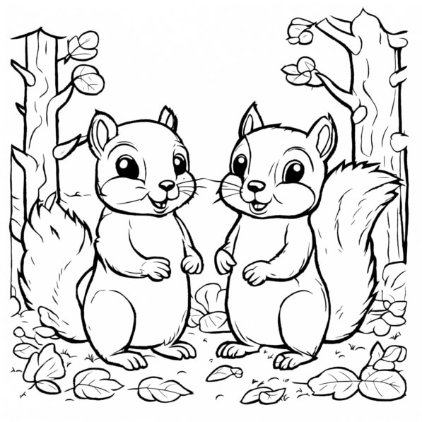 Download Squirrel Coloring Page with Two Squirrels in the Woods ...
