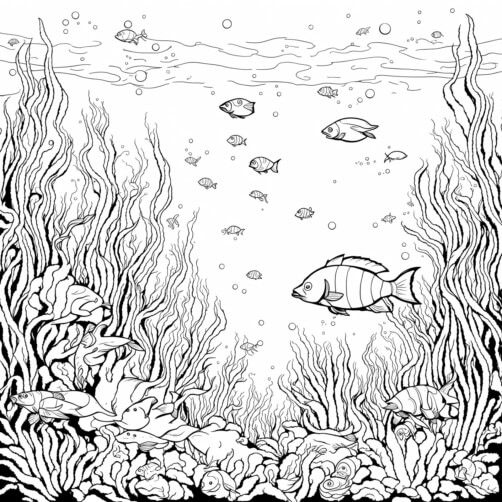 Download Underwater Coloring Page with Fish and Coral Reefs Coloring ...