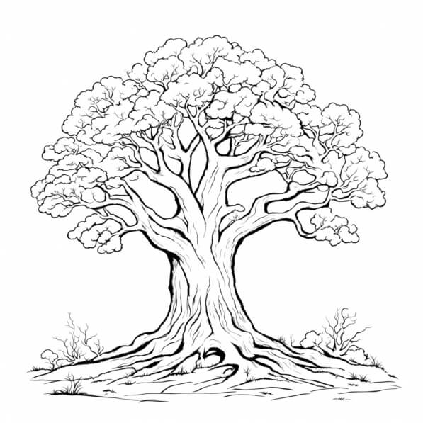 Download Stock Image: Black and White Drawing of an Old Tree with Roots ...
