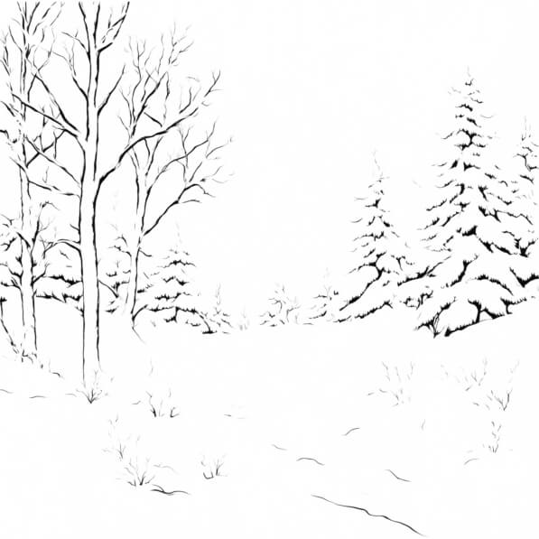 Download Winter Landscape Drawing For Educational Purposes Coloring Pages Online Creative Fabrica