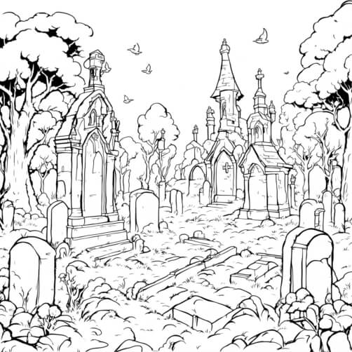 Download Black and White Cemetery Coloring Page Coloring pages Online ...