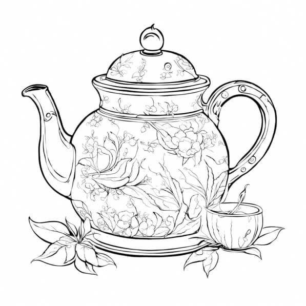 Download Teapot with Flowers and Cups Coloring pages Online - Creative ...