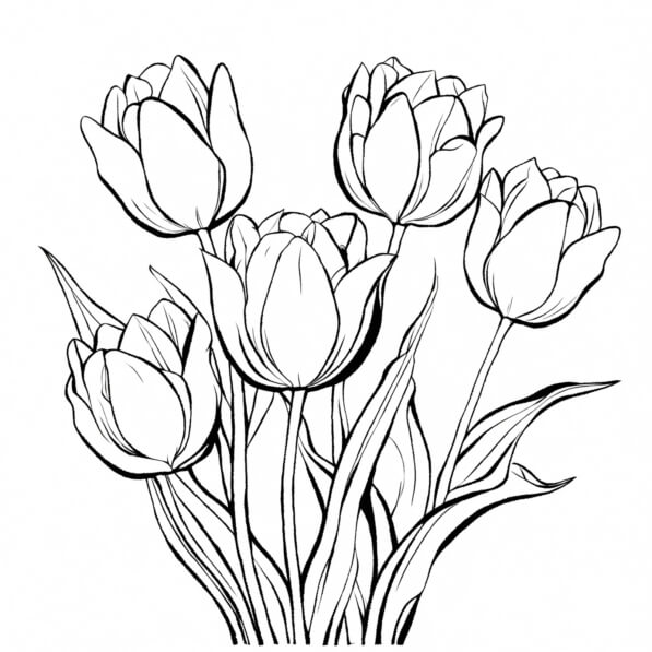 Download Spring Flowers Coloring Page: Tulips in Black and White ...