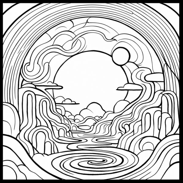 Download Black and White Adult Coloring Page with Mountains, Clouds ...