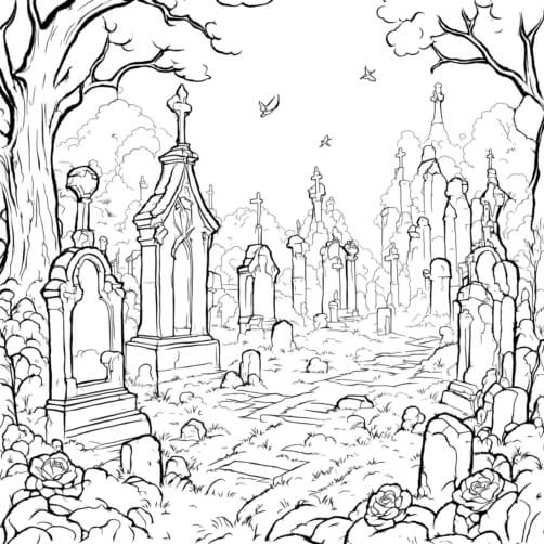 Download Black and White Cemetery Coloring Page Coloring pages Online ...