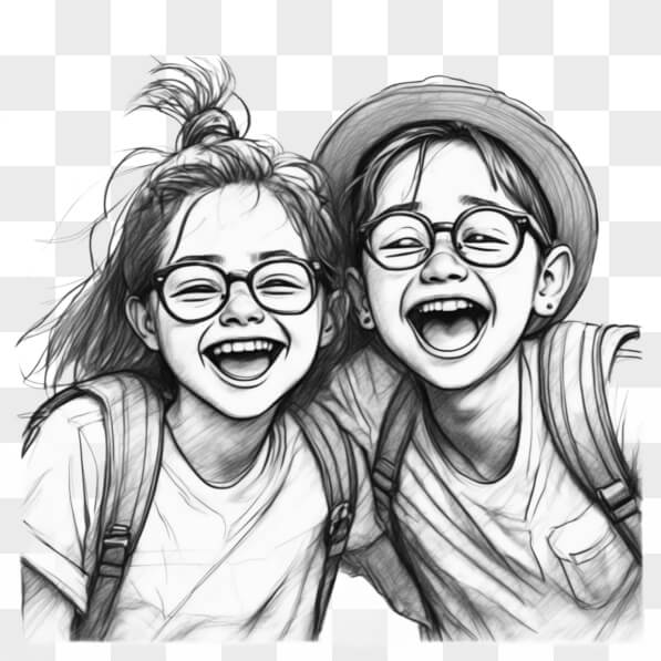 Download Black and White Drawing of Kids Laughing Together Sketches ...