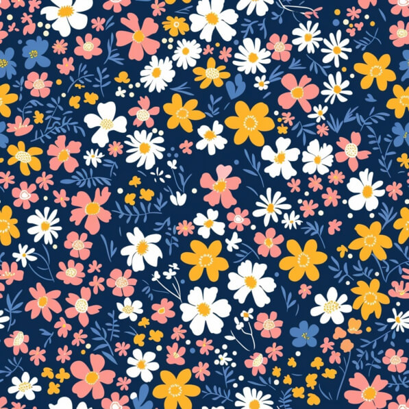 Download Floral Pattern in Navy Blue with Yellow, Pink, and White Daisy ...
