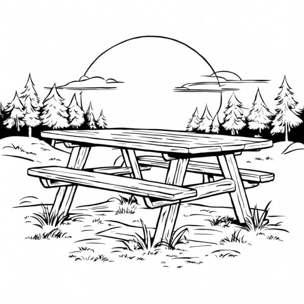 Download Picnic Table in Open Field Coloring pages Online - Creative ...