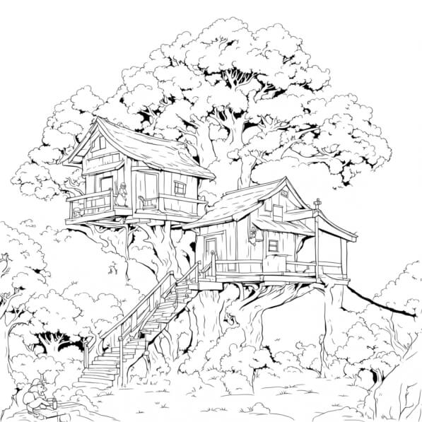Download Asian-Inspired Treehouse Coloring Page Coloring pages Online ...