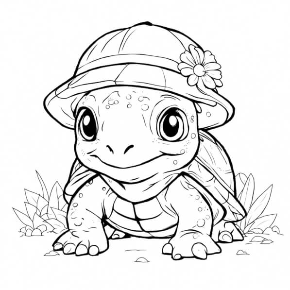 Download Baby Turtle with Hat Coloring Page Coloring pages Online ...