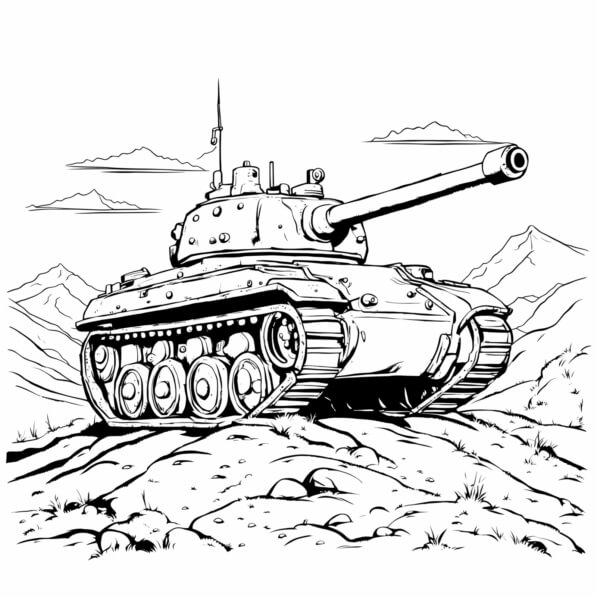 Download Black and White Army Tank Drawing on Hill Coloring pages ...