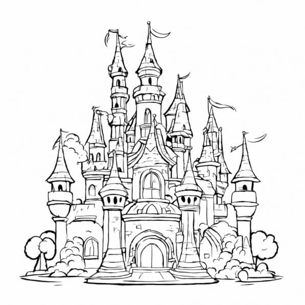 Download Castle Coloring Page with Turrets and Towers Coloring pages ...