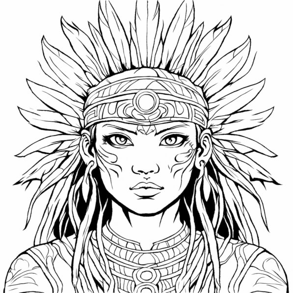 Download Native American Indian Woman Headdresses And Feathers Coloring ...
