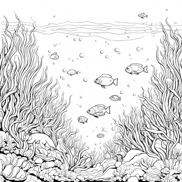 Download Underwater Coloring Page with Fish, Corals, and Kelp Coloring ...