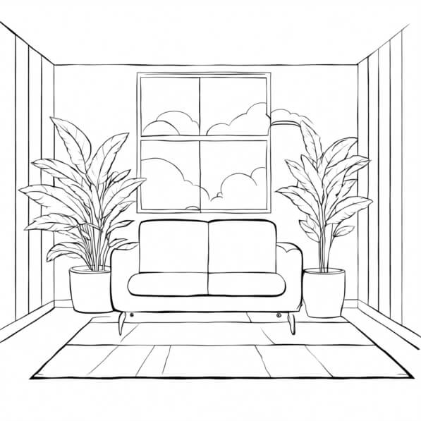 Download Empty Living Room Drawing Coloring pages Online - Creative Fabrica