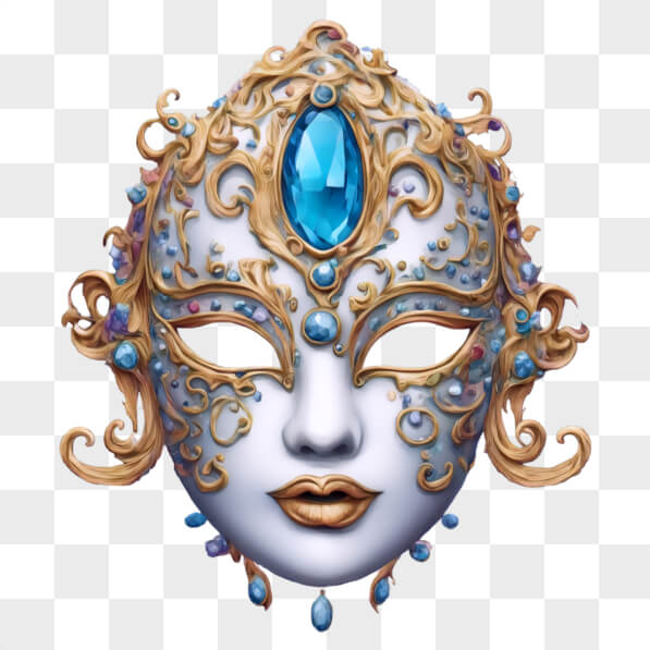 Download White and Gold Masquerade Mask with Blue Gemstones Cartoons ...