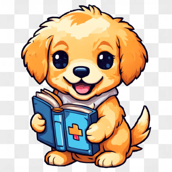 Download Kawaii Yellow Dog Reading a Book Kawaii Online - Creative Fabrica