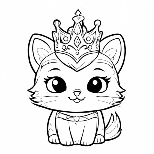 Download Cute Cat with Crown on Coloring Page Coloring pages Online ...