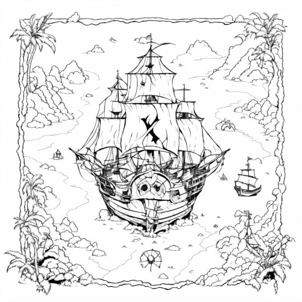 Télécharger Page à colorier d'un bateau de pirate dans l'océan Pages de ...