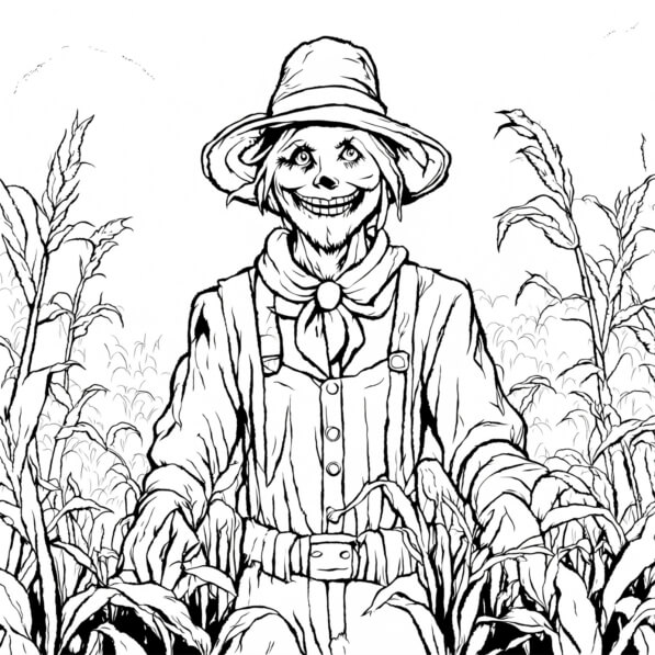 Download Scarecrow in Cornfield Halloween Coloring Pages Coloring pages ...