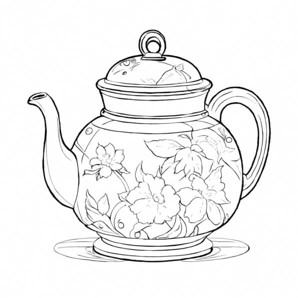 Download Vintage Teapot Drawing with Floral Designs Coloring pages ...