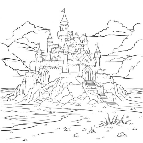 Baixe Página para Colorir de Castelo na Praia com Areia e Gaivotas ...