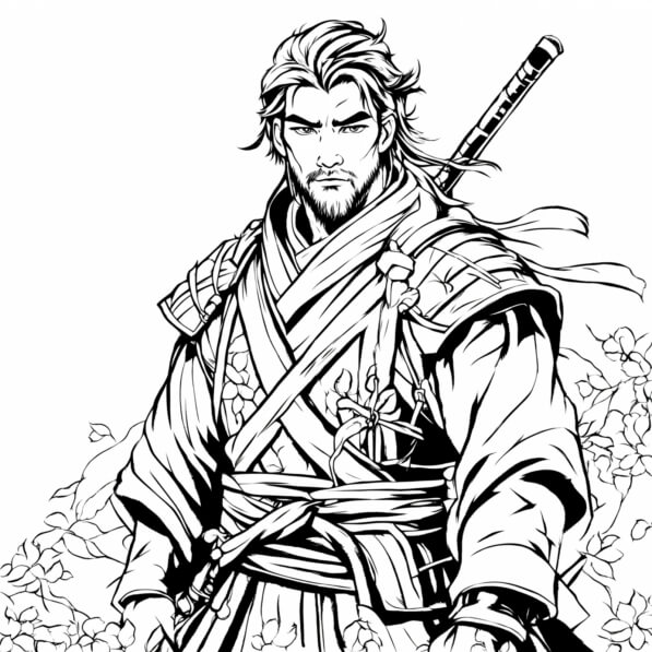 Download Man in Samurai Attire with Swords Coloring pages Online ...
