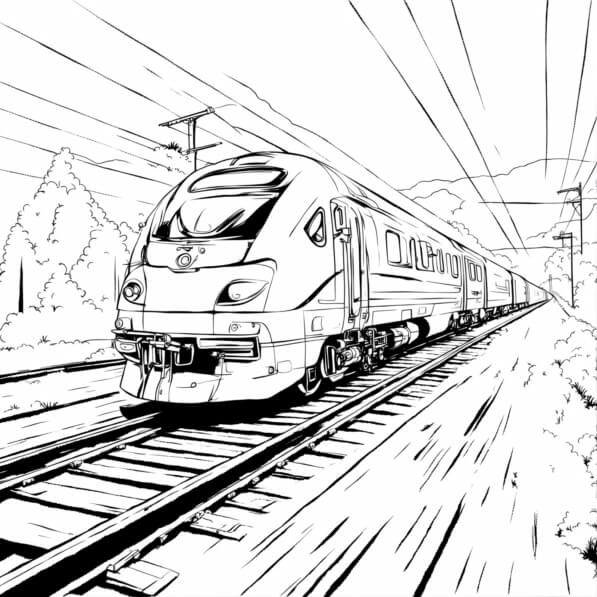 Download Sneltrein Tekening Kleurplaten online op Creative Fabrica