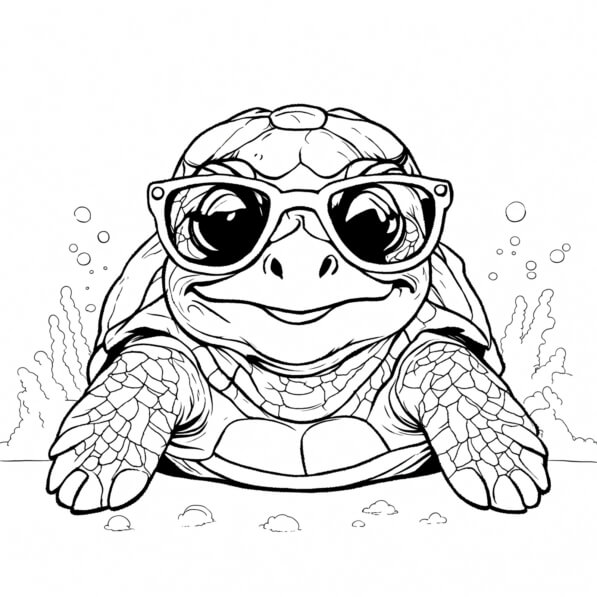 Download Cute Turtle with Sunglasses on the Beach Coloring pages Online ...