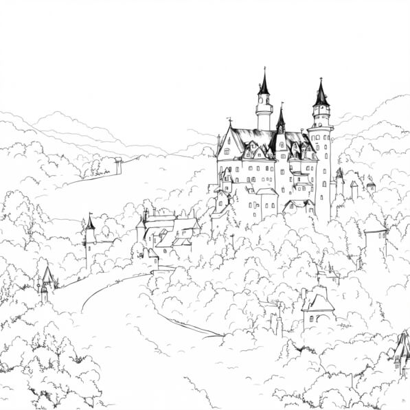 Descarga Dibujo de un Castillo Idílico en el Campo Coloring pages En ...