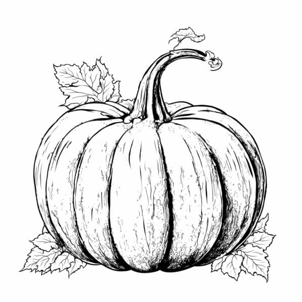Download Ink Drawing of Pumpkin with Leaves Coloring pages Online ...