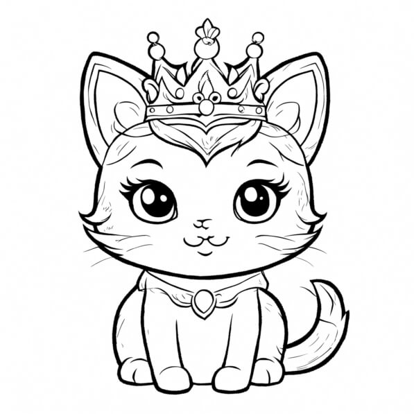 Download Coloring Page: Cute Cat with Crown Coloring pages Online ...