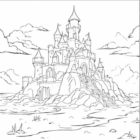Scarica Pagina da colorare con un castello su un'isola Pagine da ...