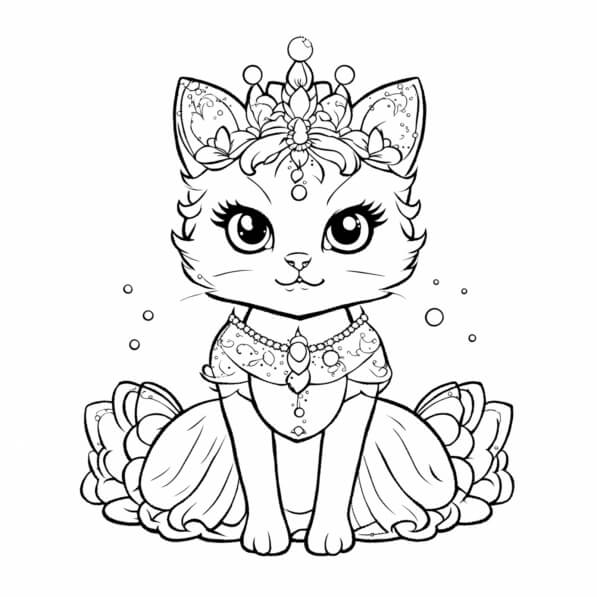 Download Cute Cat in Princess Dress Coloring Page Coloring pages Online ...