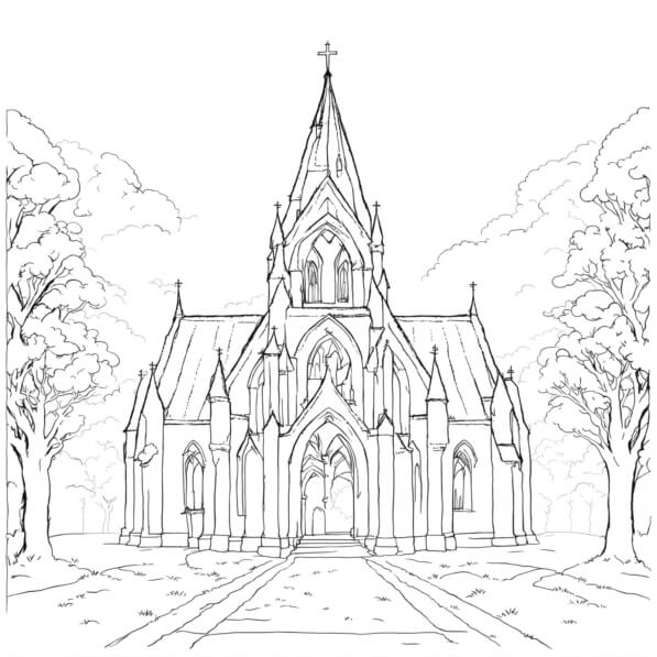 Download Black and White Gothic Church Drawing Coloring pages Online ...