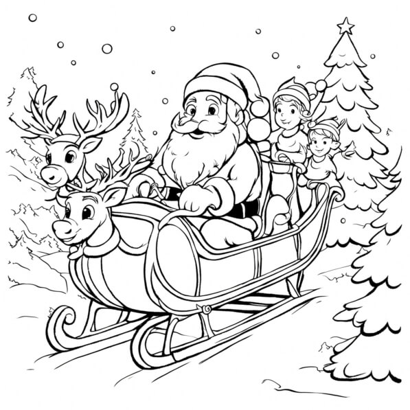 Download Christmas Coloring Page with Santa Claus and Reindeer in Snow ...