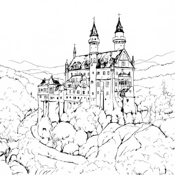 Download Black and White Castle Drawing with Trees in Bavaria, Germany ...