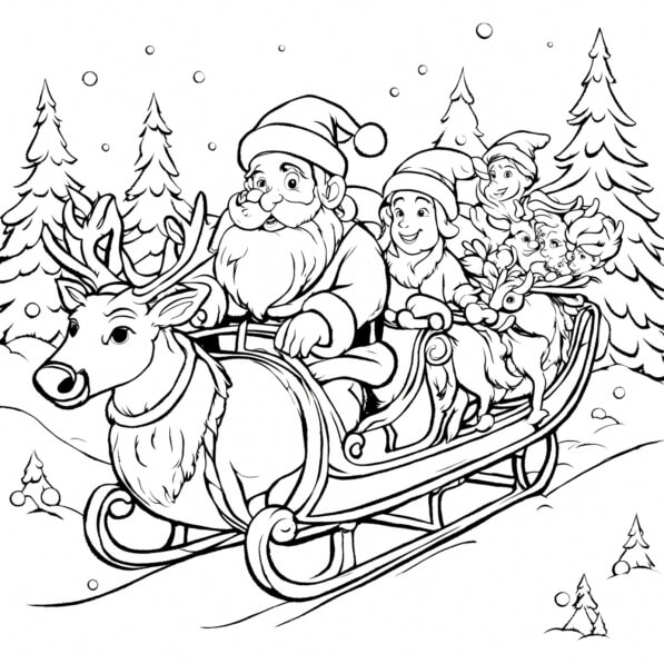 Download Christmas Coloring Page with Santa Claus and Reindeer Coloring ...