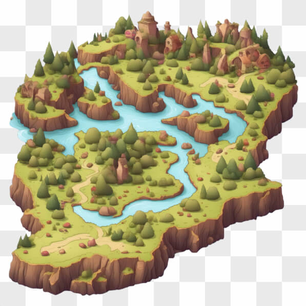 Descarga Mapa Isométrico de Isla con Árboles y Río Cartoons En Línea ...