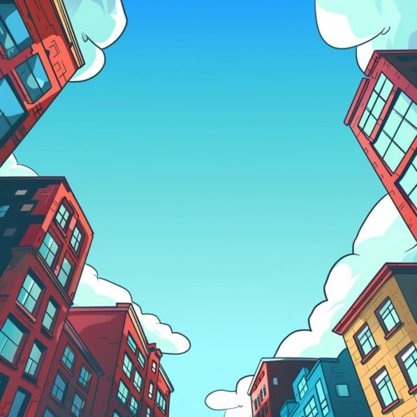 Download Cartoon Cityscape with Colorful Buildings and Street Signs ...