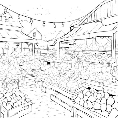 Download Colorful Drawing of an Outdoor Market with Fruits and ...