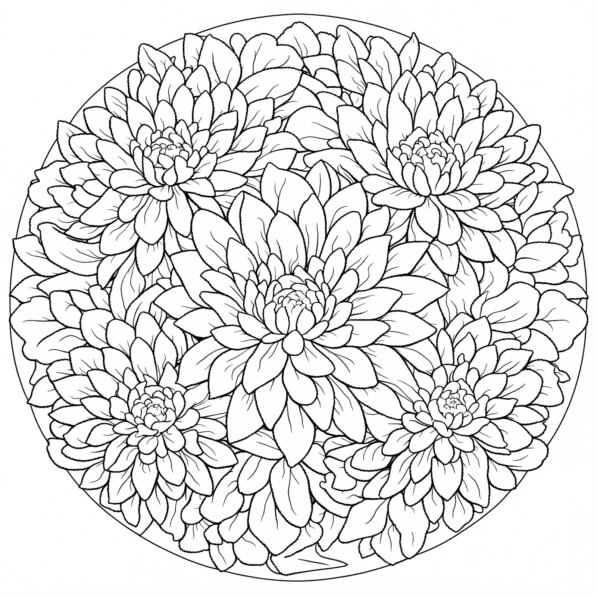 Download Circular Coloring Page with Flowers and Leaves Coloring pages ...