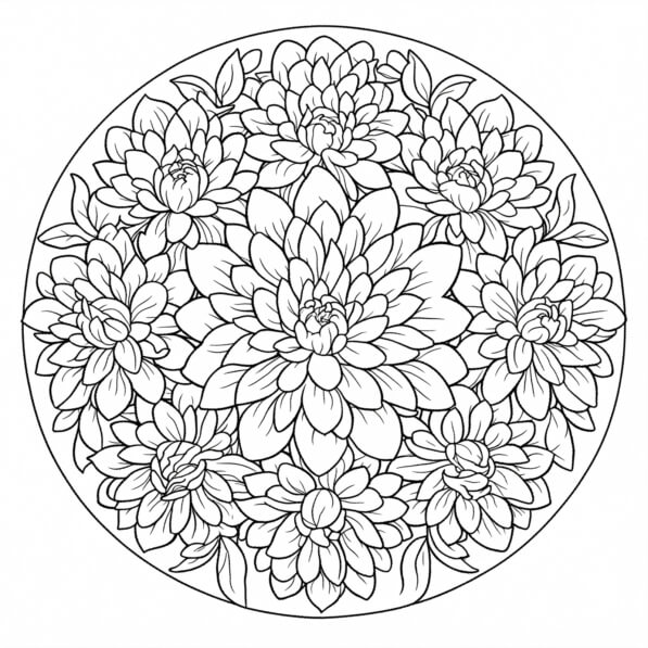 Download Round Coloring Page with Flowers Coloring pages Online ...