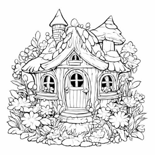 Download Fairy House Coloring Page with Flowers and Butterflies ...